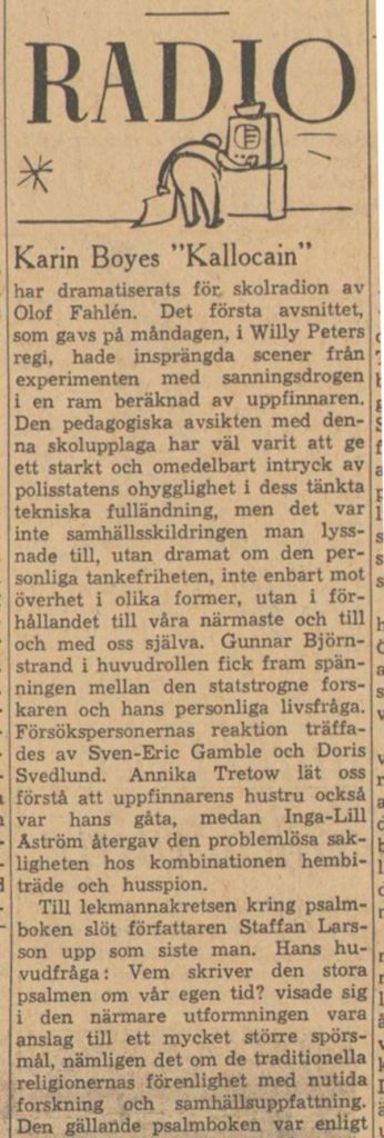 Karin Boye: Kallocain – Diktens museum