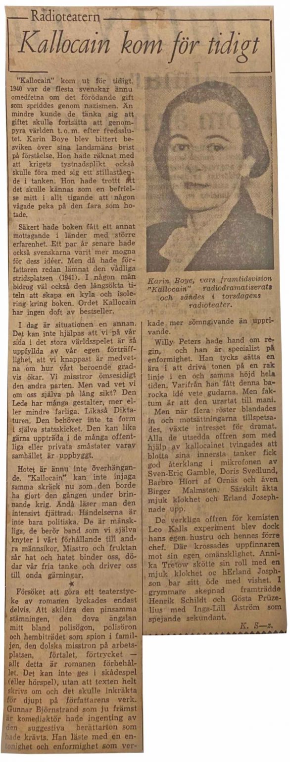 Karin Boye: Kallocain – Diktens museum