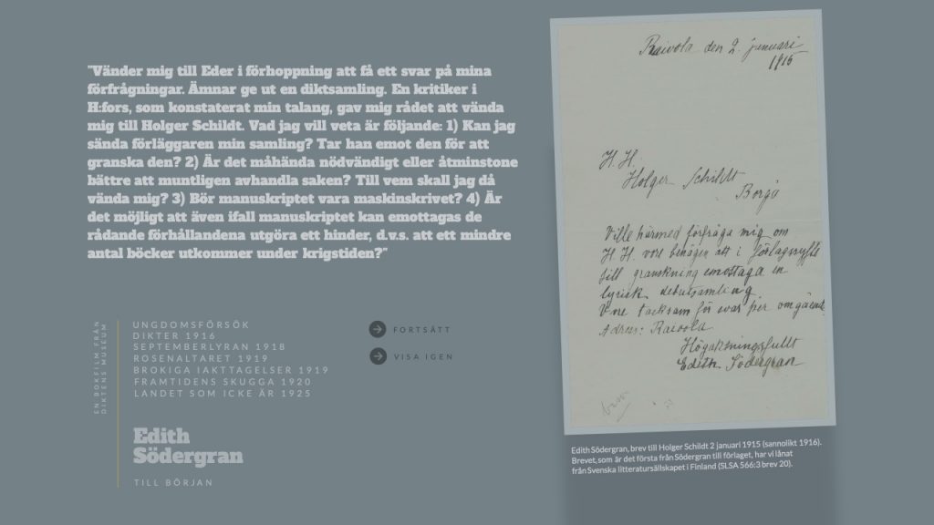 EDITH SÖDERGRAN: Dikter 1916 – Diktens museum
