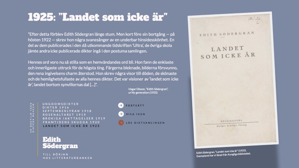 EDITH SÖDERGRAN: Landet som icke är 1925 – Diktens museum